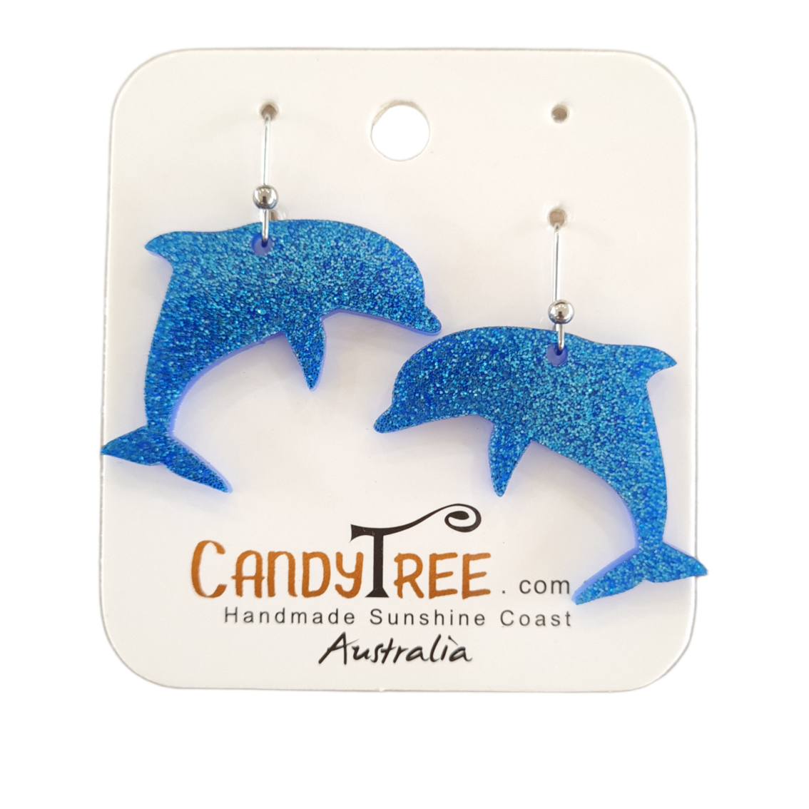 Acrylic Dangle Blue Glitter Dolphin – Candy Tree