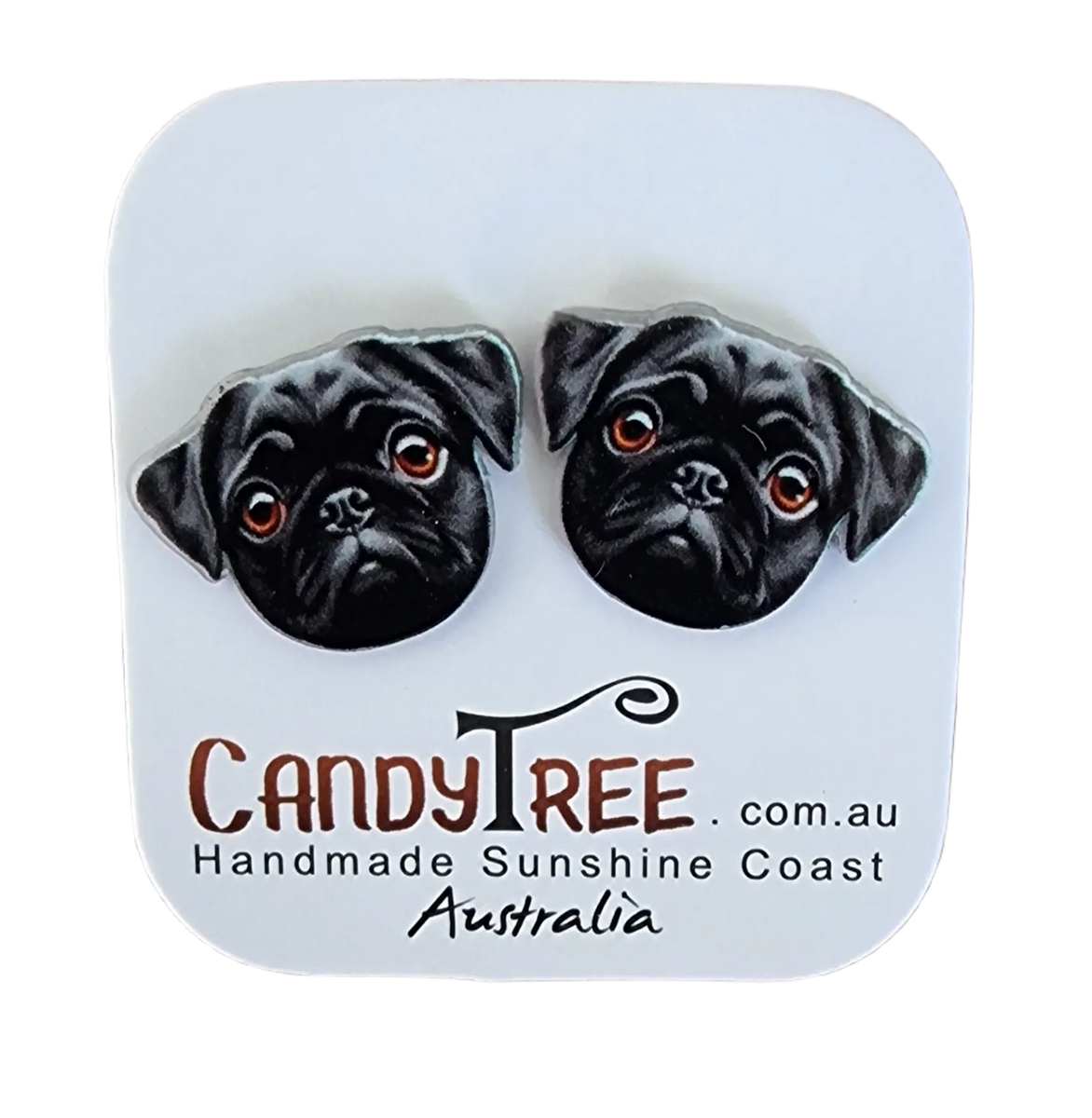 Acrylic Stud Black Pug – Candy Tree