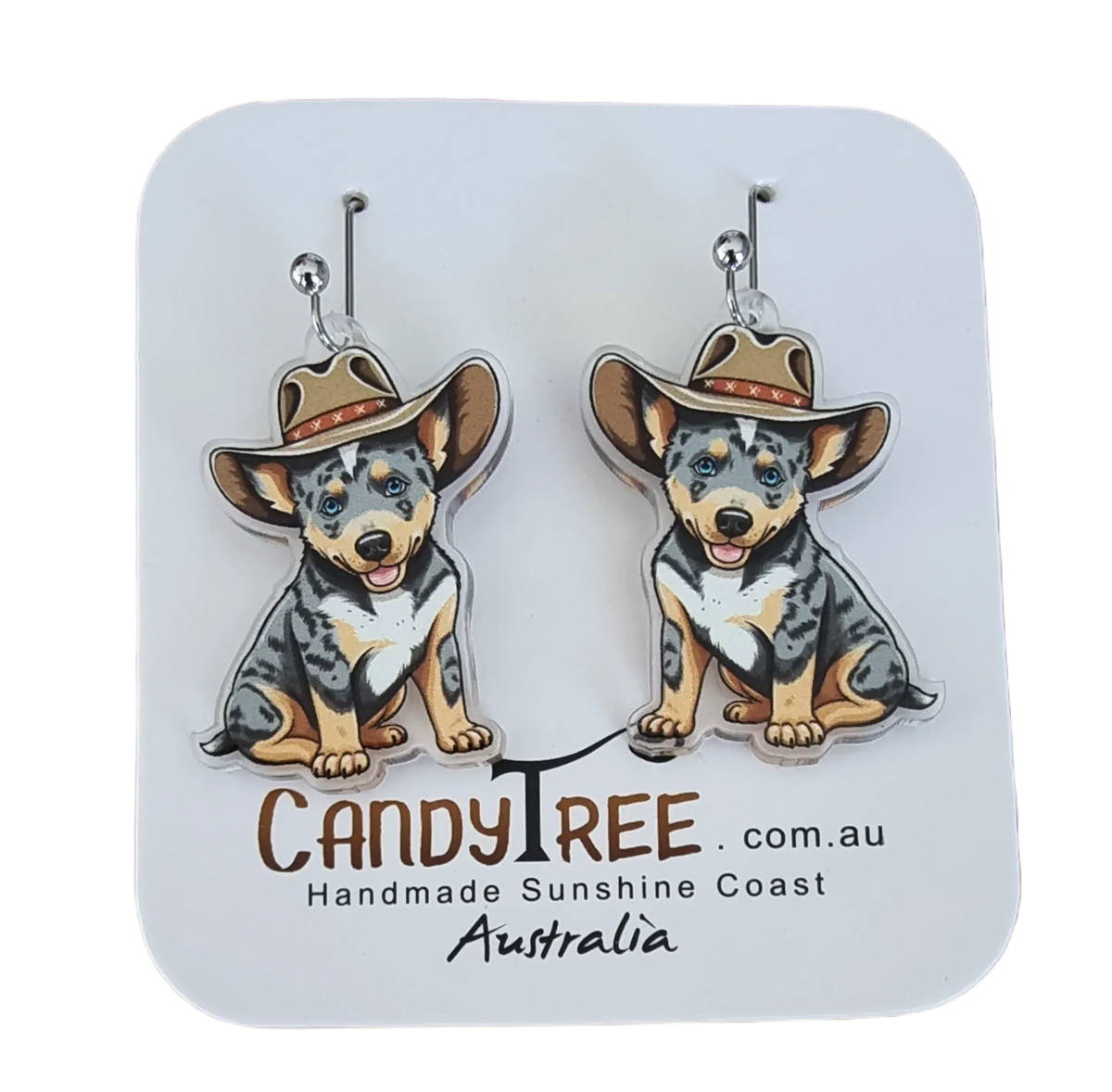 Acrylic Dangle Drop Black Blue Heeler Wearing A Akubra – Candy Tree