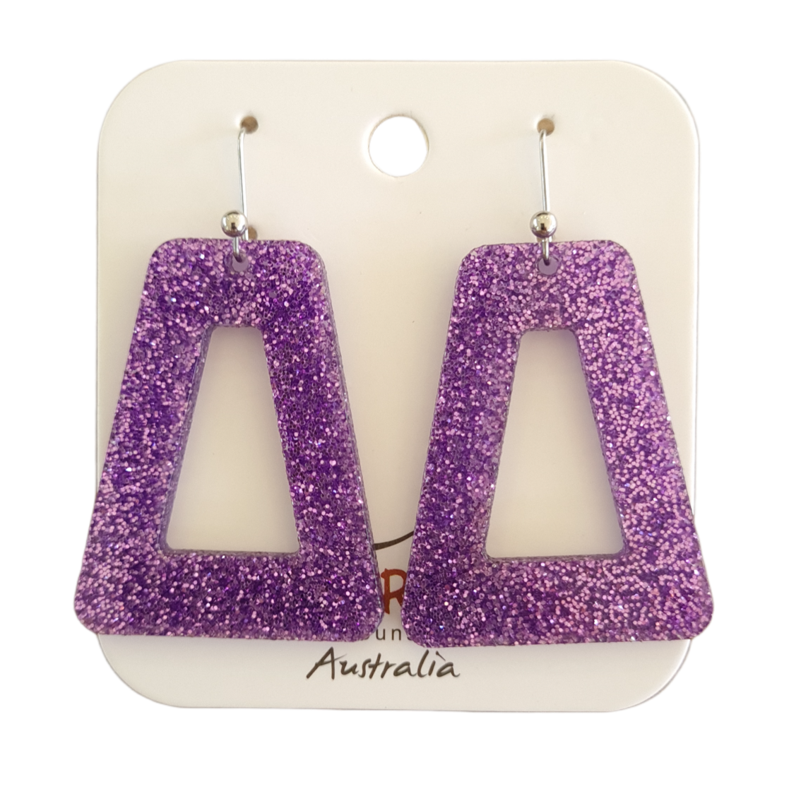 Acrylic Dangle Trapezoid Purple Glitter Large – Candy Tree
