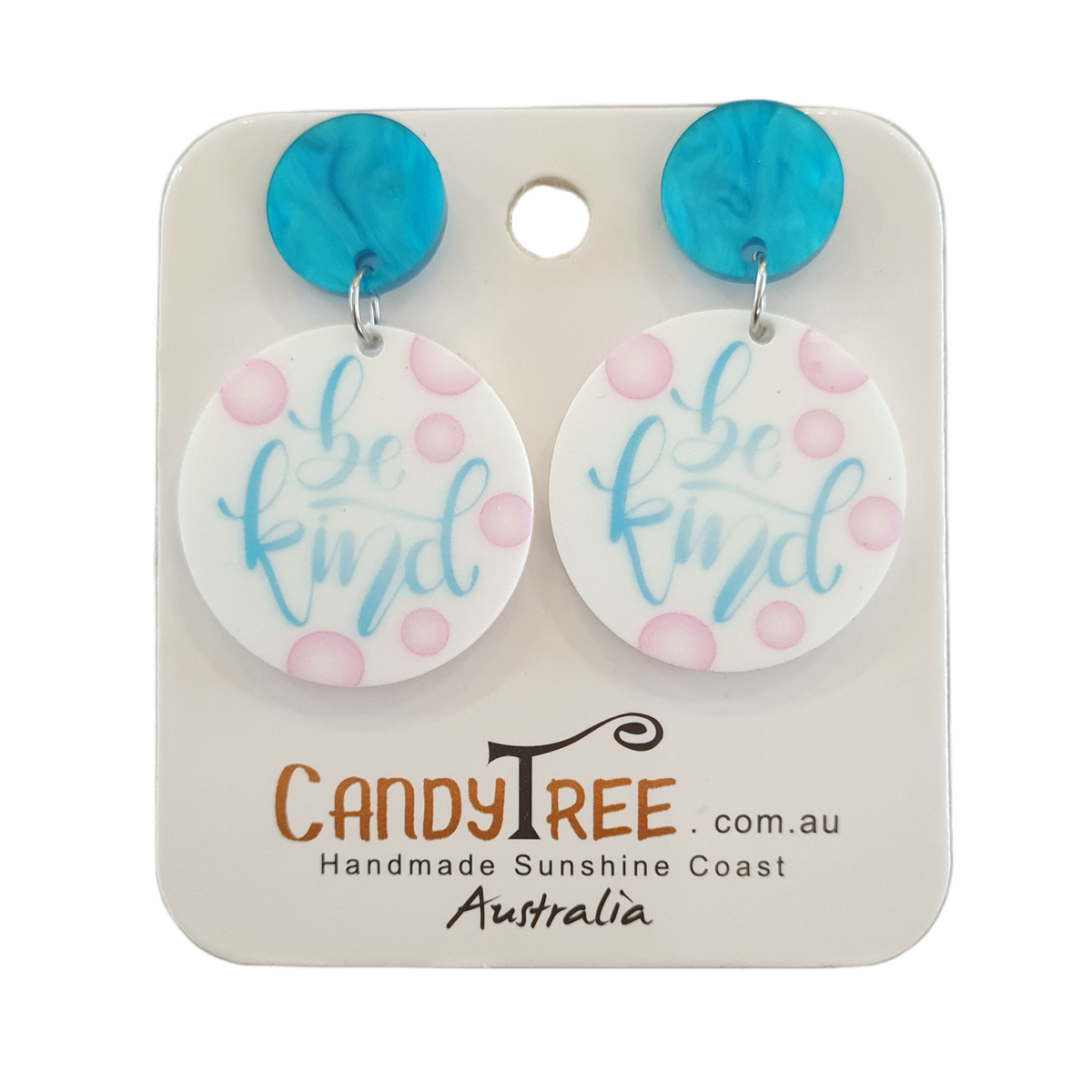 Acrylic Dangles Be Kind Blue – Candy Tree