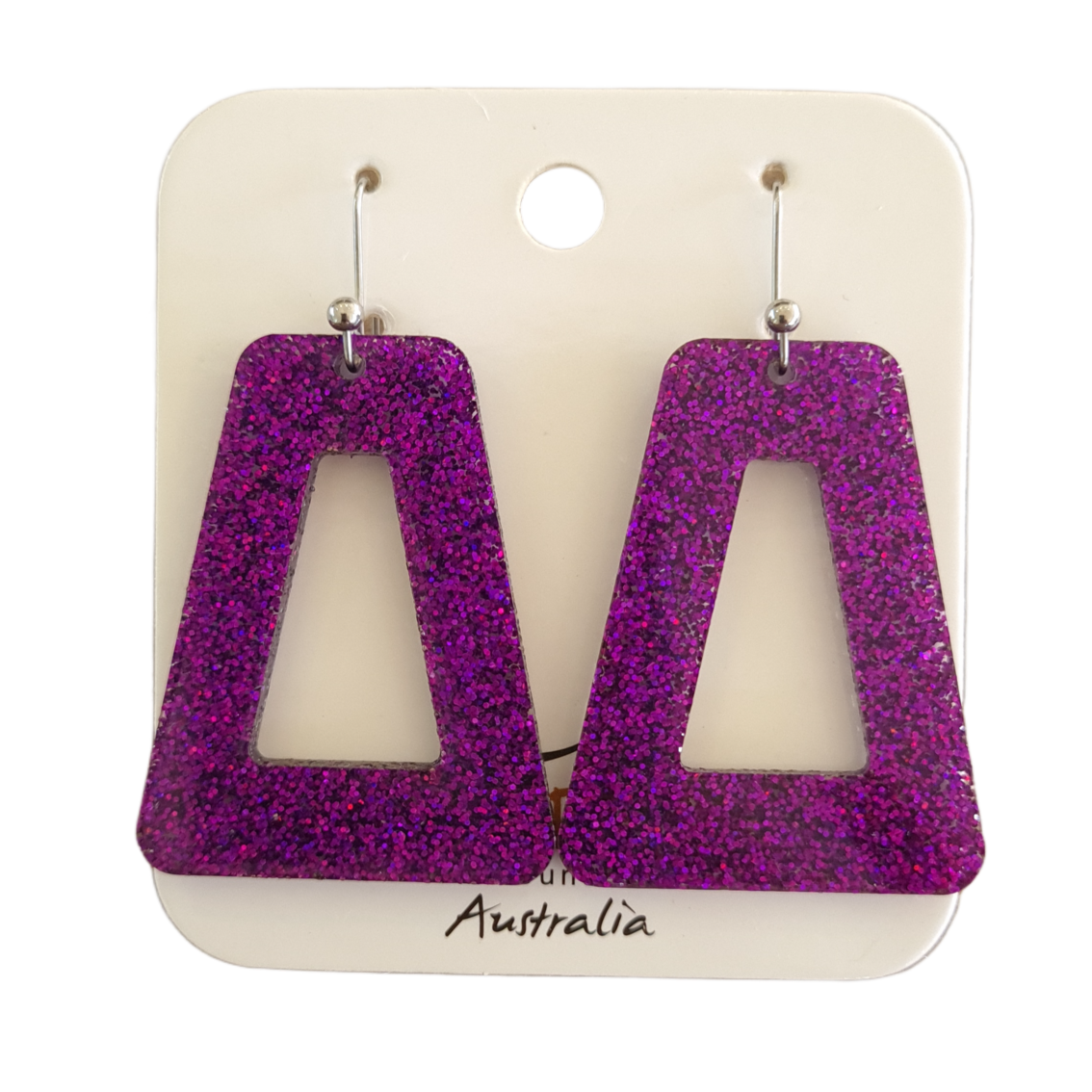 Acrylic Dangle Trapezoid Deep Purple Glitter Large – Candy Tree