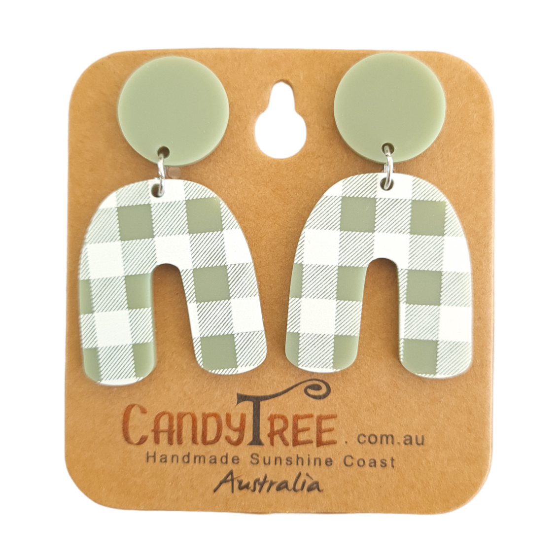 Acrylic Dangle olive Green Gingham Arch – Candy Tree