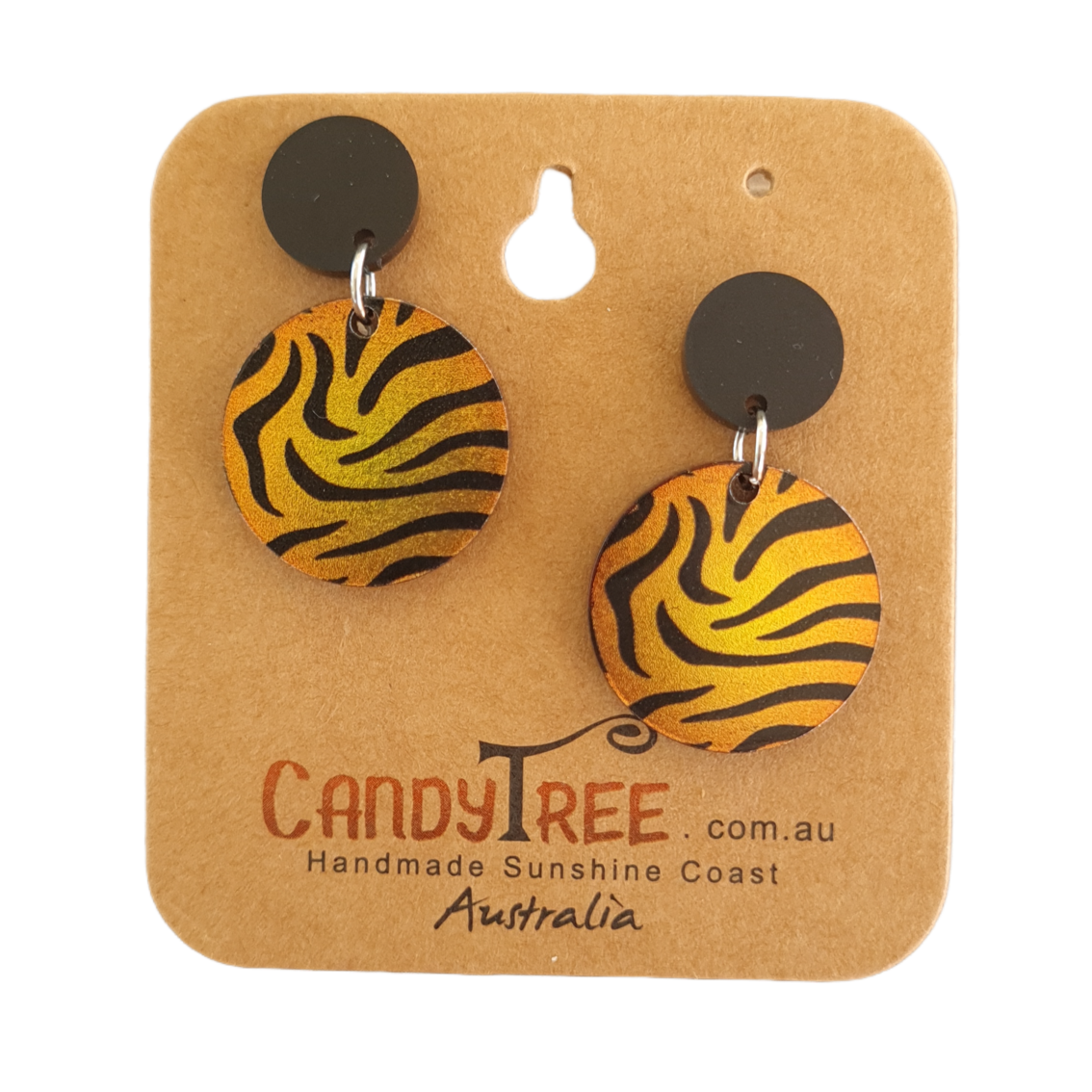 Acrylic Dangle Round Gold Zebra Print – Candy Tree