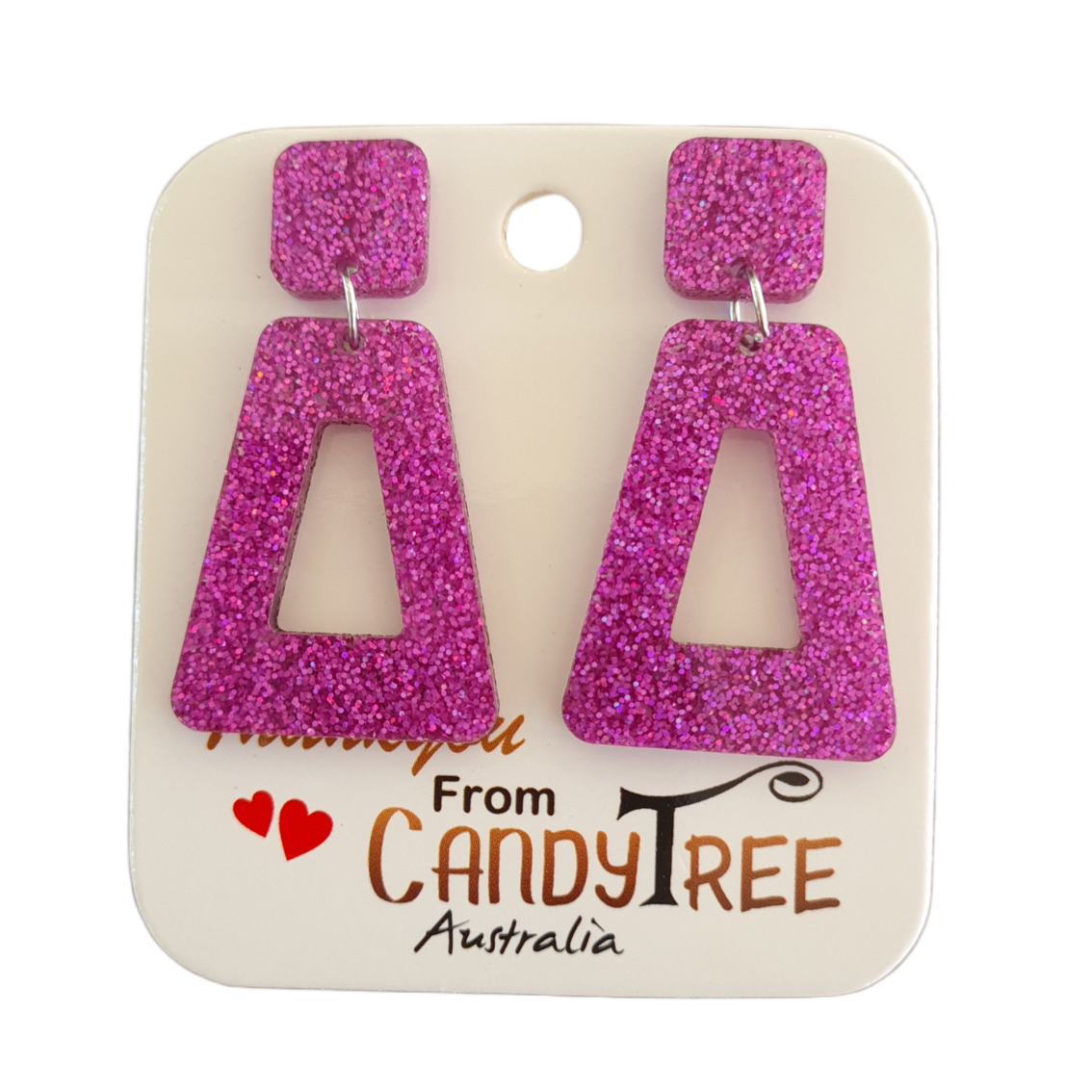 Acrylic Dangle Trapezoid Dark Pink Glitter – Candy Tree