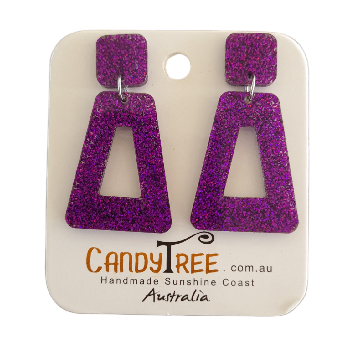 Acrylic Dangle Trapezoid Deep Purple Glitter – Candy Tree