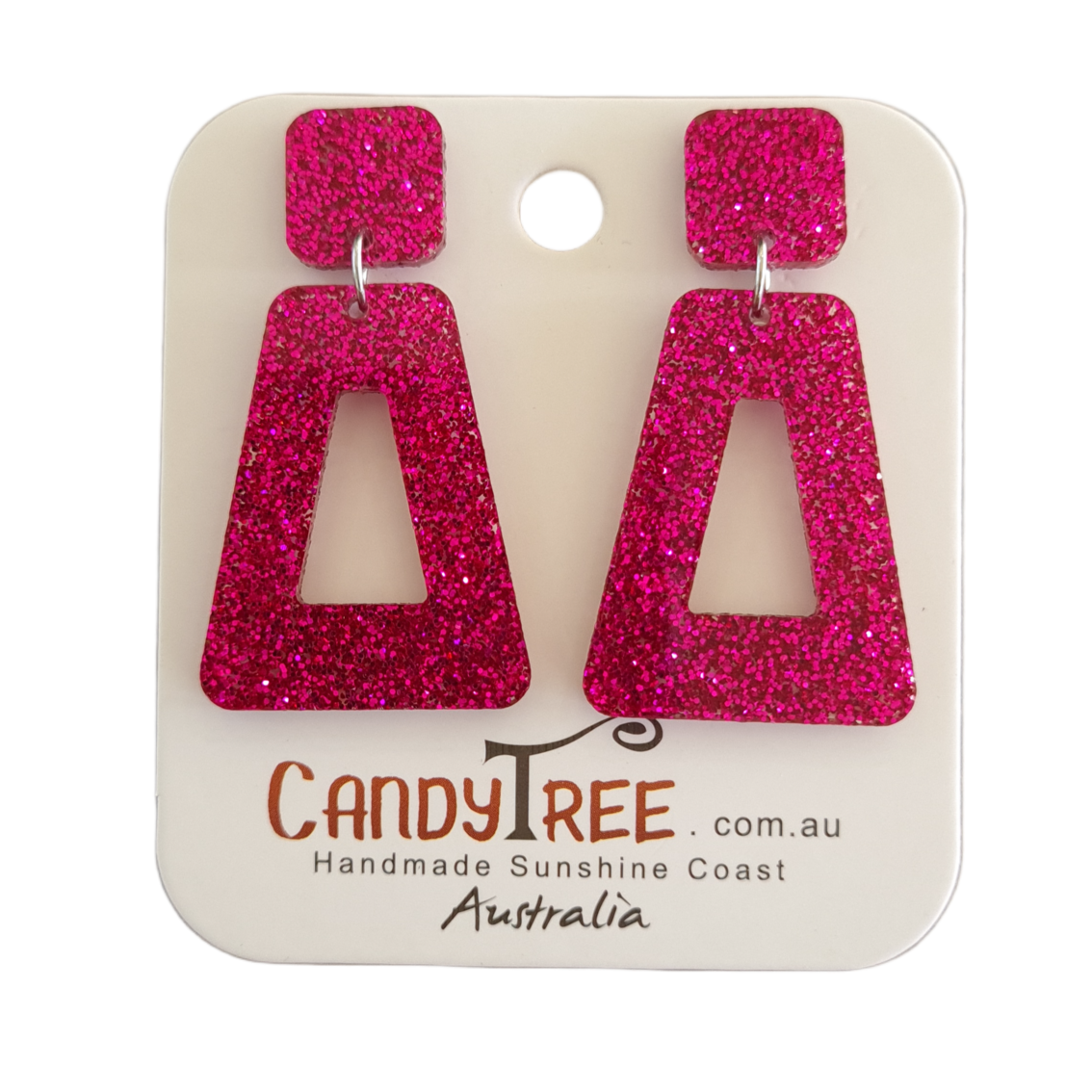 Acrylic Dangle Trapezoid Pink Glitter – Candy Tree