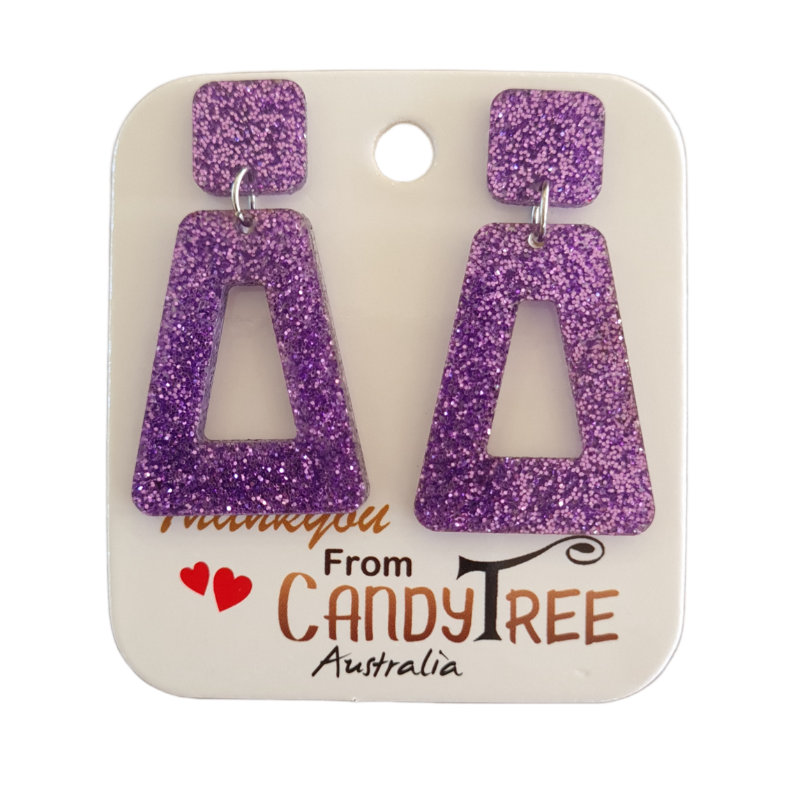 Acrylic Dangle Trapezoid Purple Glitter – Candy Tree