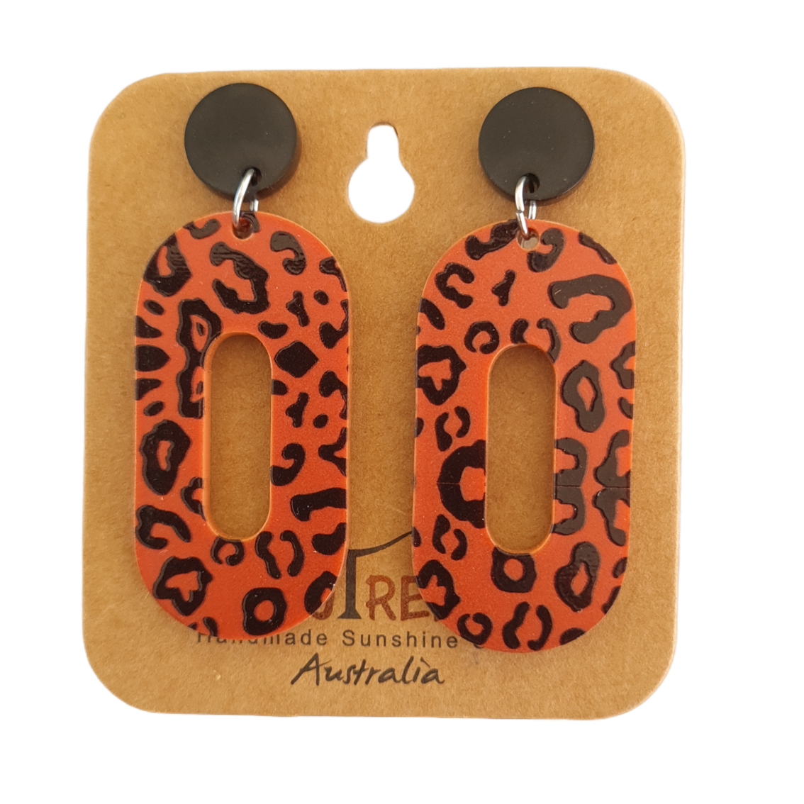 Acrylic Dangle Oval Copper Leopard Print Large – Candy Tree
